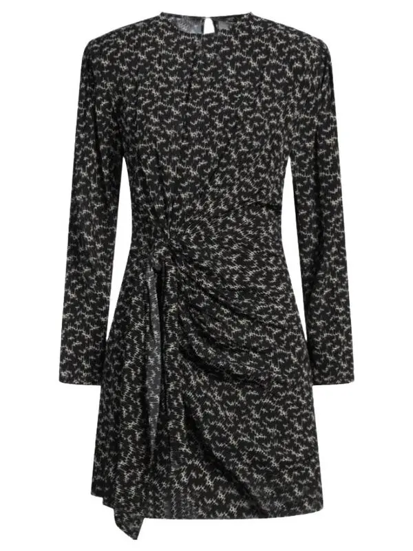 Tory Burch Printed Long Sleeve Crewneck Dress - Black