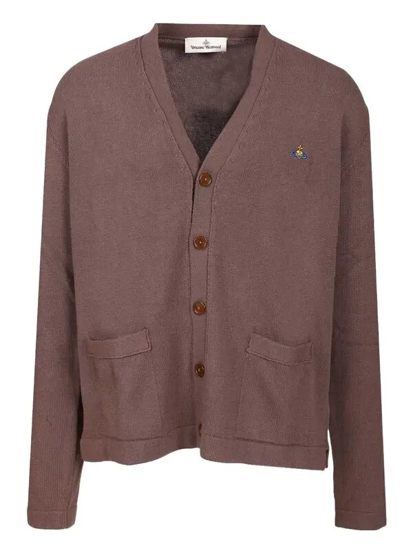 VIVIENNE WESTWOOD Orb Embroidered Buttoned Cardigan - Brown