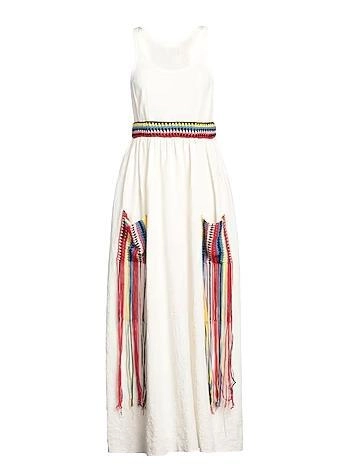 Chloé Flared Linen Maxi Dress With Appliqué And Fringes - White