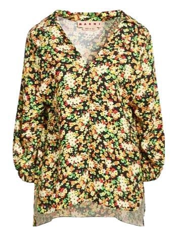 Marni Floral Print Long-sleeve V-neck Top - Multicolor