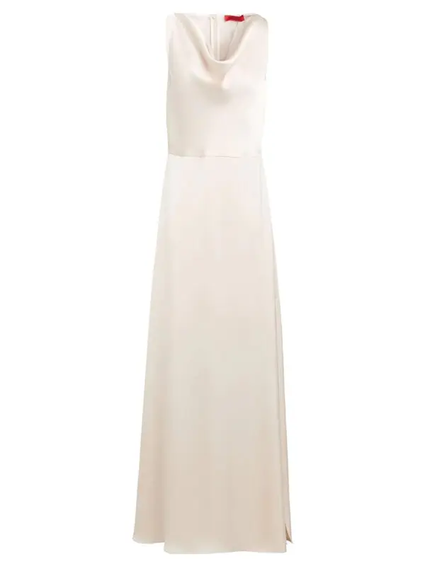 MAXCO. Sleeveless Maxi Dress With Draped Neckline And Side Slit - White