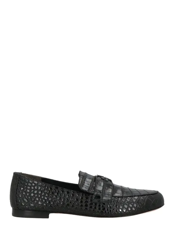 Tory Burch Round Toe Crocodile Pattern Loafers - Black