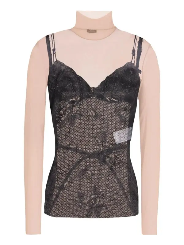 Balenciaga Lace Tulle High Neck Top - Black