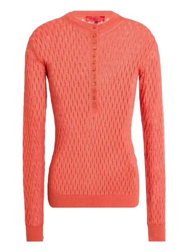 MAXCO. Max&co. Button Neck Fine Knit Sweater - Red