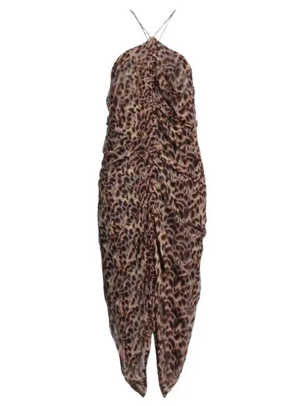 Tory Burch Leopard Print Draped Chiffon Dress - Brown