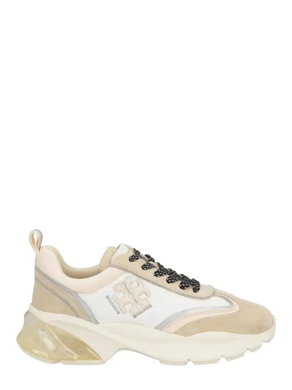 Tory Burch Lace-up Round Toe Sneakers With Embossed Logo Detailing - Nude