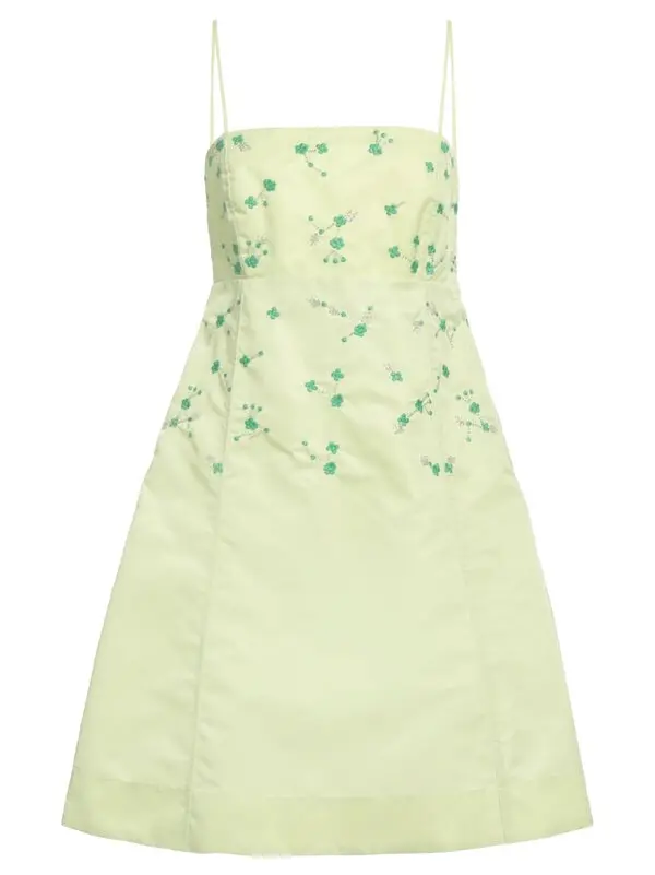GANNI Sleeveless Embroidered Flared Dress - Nude