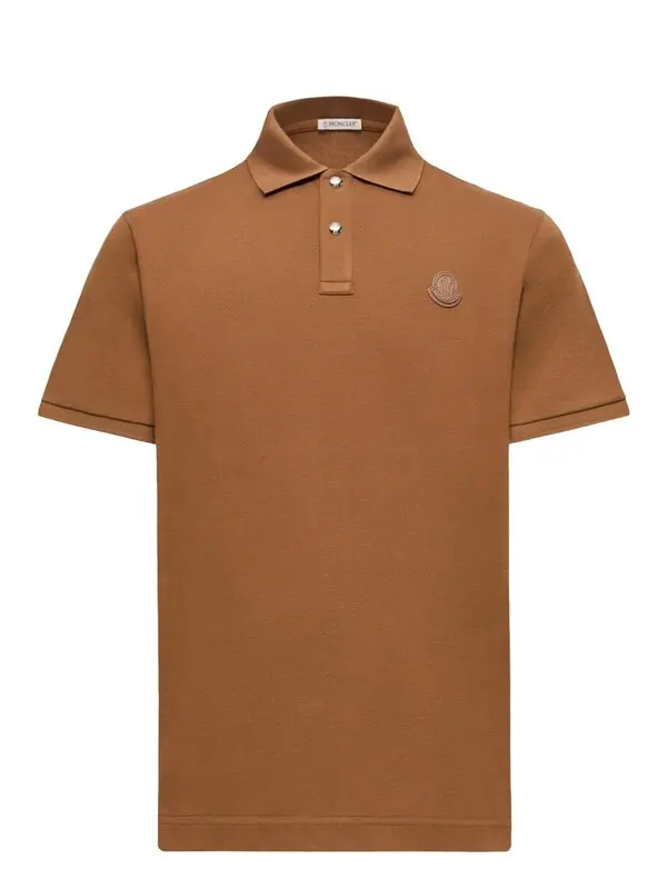 Moncler Logo Patch Cotton Piquet Polo Shirt - Brown