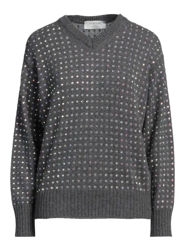 Sportmax Embellished V-neck Long Sleeve Knit Sweater - Black