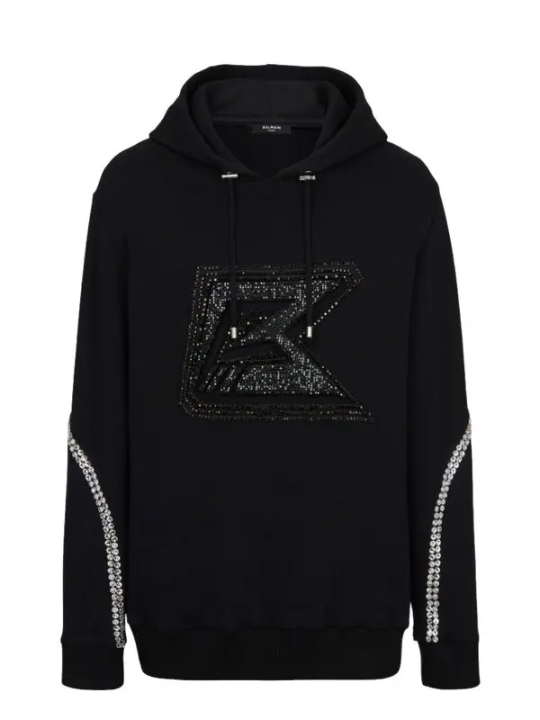 Balmain Embroidered Drawstring Hoodie - Black