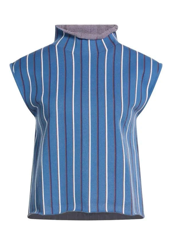Marni Striped Knitted Sleeveless Mock Neck Top - Blue