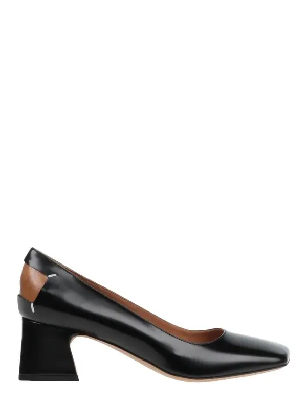 MAISON MARGIELA Leather Square Toe Block Heel Pumps - Black