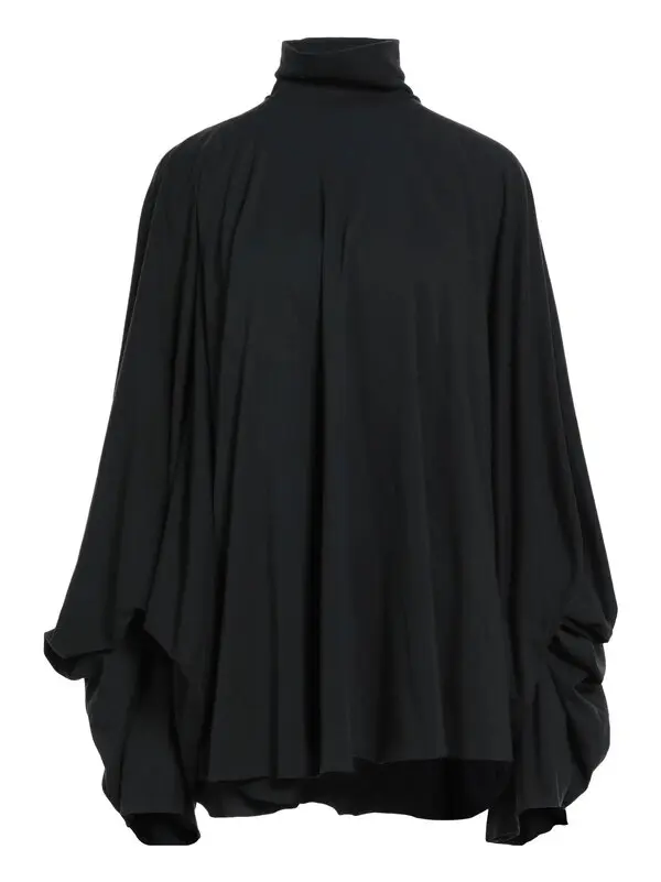 MAISON MARGIELA High Neck Long Sleeve Pleated Dress Top - Black