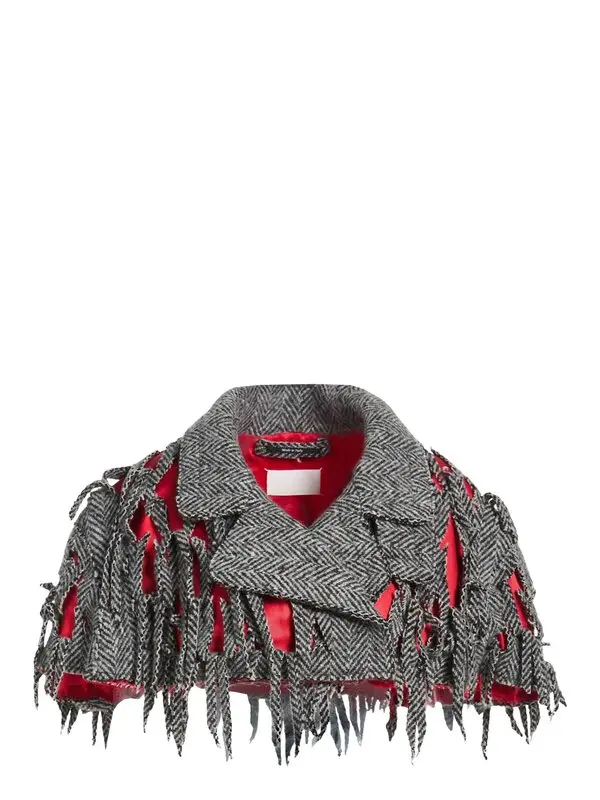 MAISON MARGIELA Wool Color-blocked Cape With Fringe - Black
