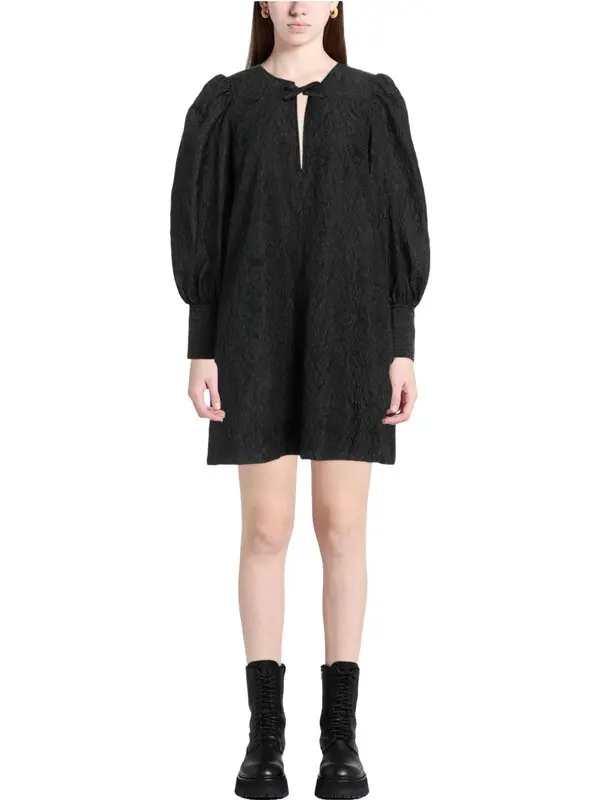 GANNI Organza Jacquard Trapeze Style Dress - Black