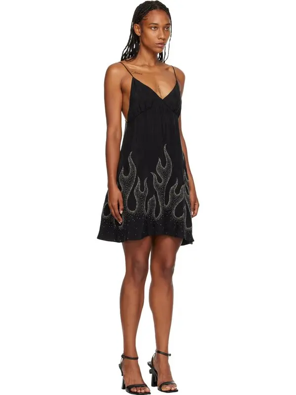 Palm Angels Flame Embellished V-neck Mini Dress - Black