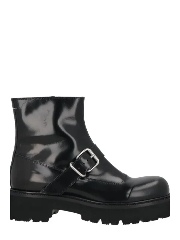 MAISON MARGIELA Glossed Leather Zip-up Buckled Block Heel Boots - Black