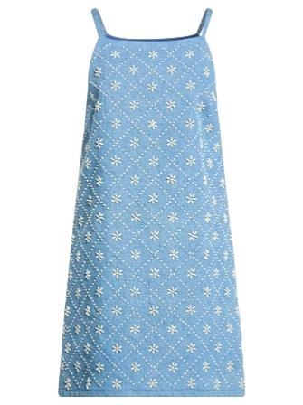 Rag & Bone Denim Halter Dress With Appliqués - Blue