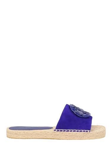 Tory Burch Suede Espadrille Slides With Appliqués - Nude