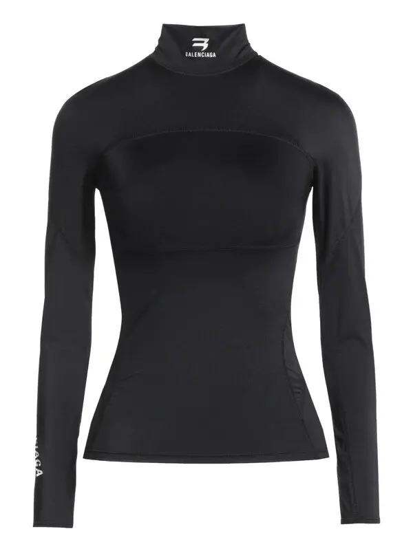 Balenciaga Logo Turtleneck Long Sleeve T-shirt - Black