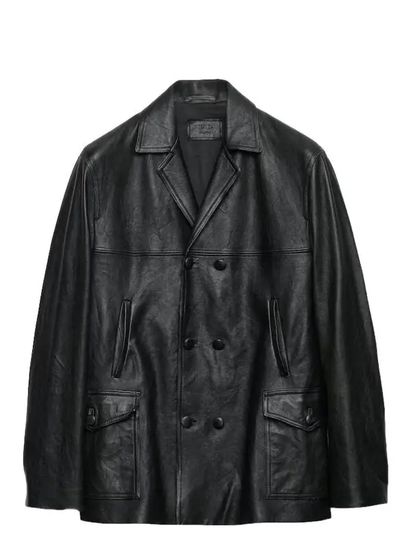Prada Double-breasted Nappa Leather Caban Jacket - Black