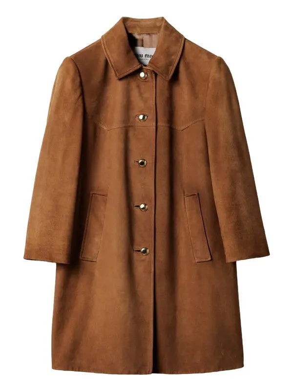 Miu Miu Waxed Suede Coat - Cinnamon