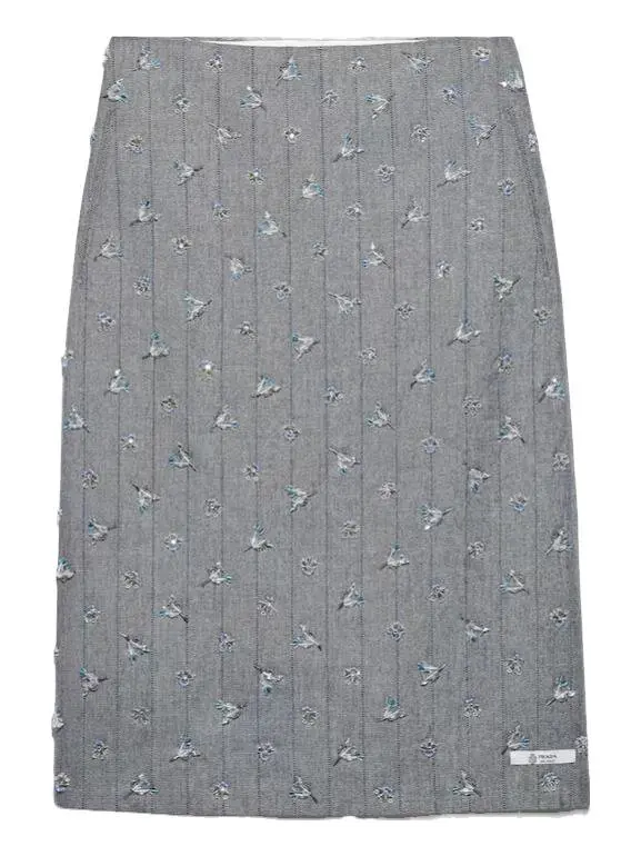 Prada Embellished Pinstripe Wool Midi Skirt - Anthracite Gray