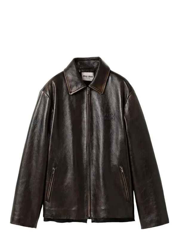 Miu Miu Nappa Leather Jacket - Brown