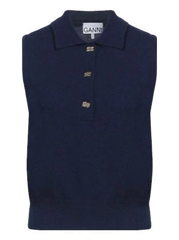 GANNI Sleeveless Polo Knit - Black