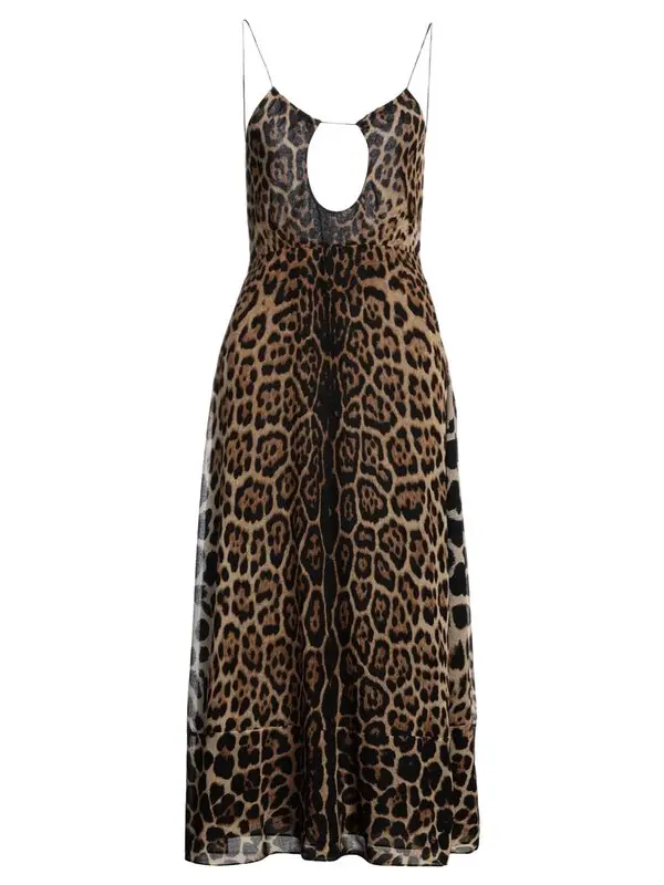 Saint Laurent Leopard Print Sleeveless Maxi Dress - Black