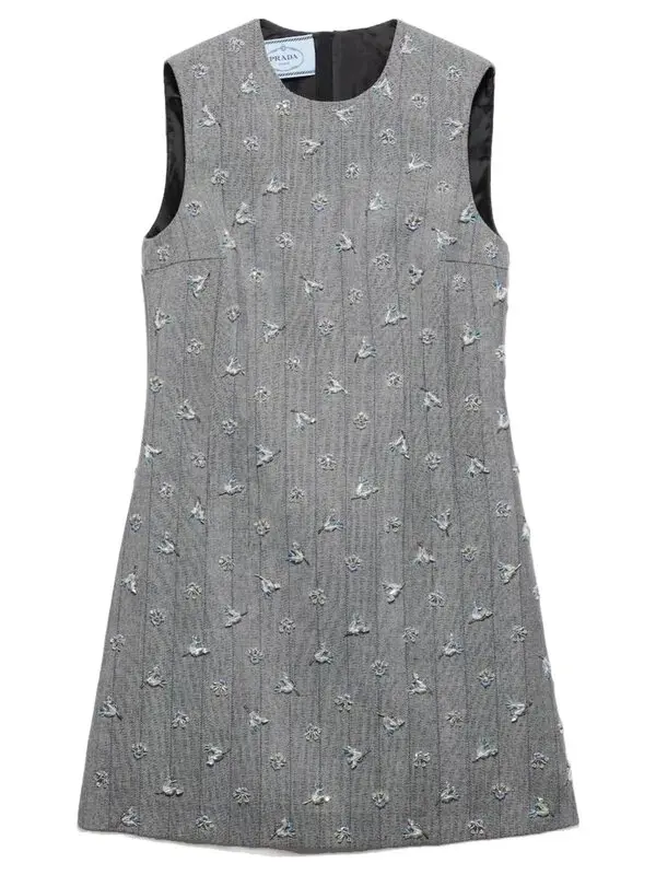 Prada Embroidered Pinstripe Mini Dress - Anthracite Gray