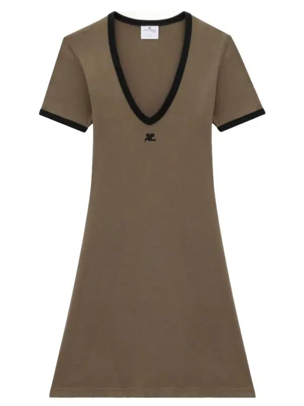 COURREGES Courrèges Contrast V-neck Mini Dress - Green