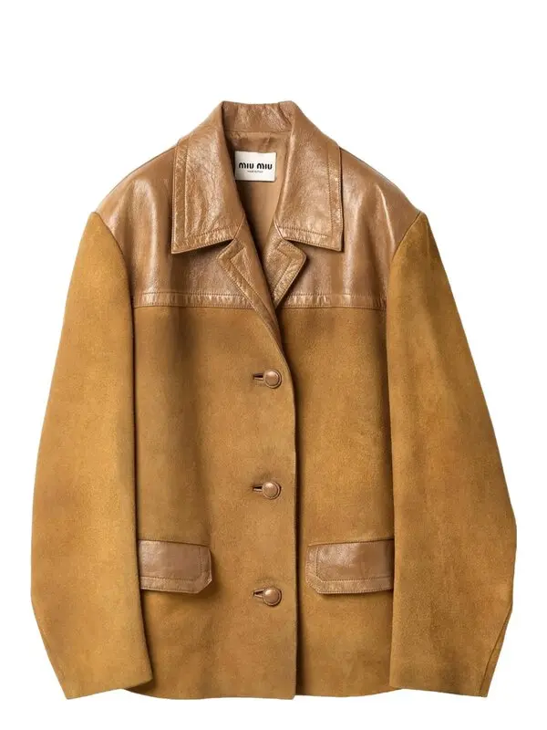 Miu Miu Suede And Leather Paneled Jacket - Brown