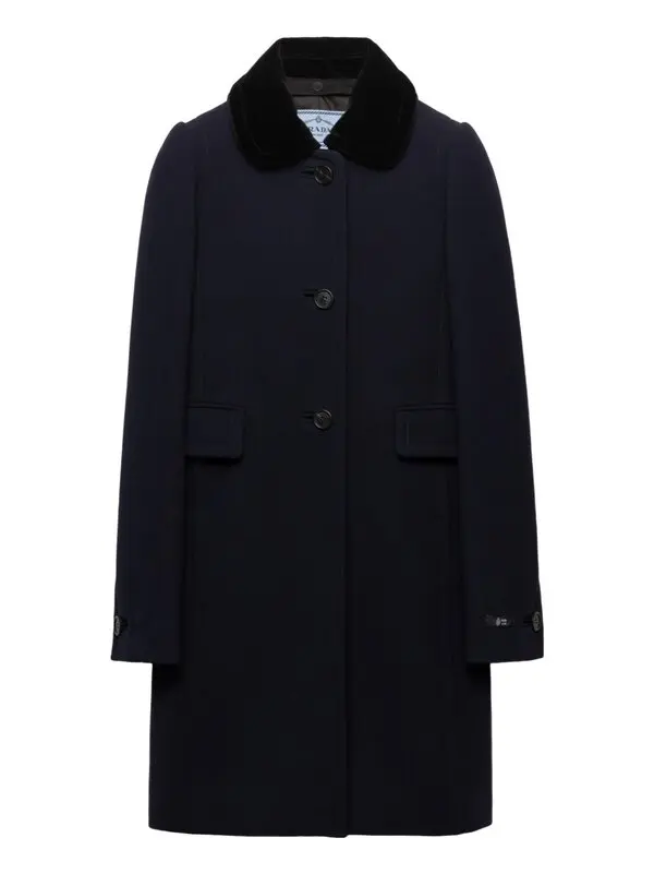 Prada Single-breasted Natté Fabric Coat With Detachable Velvet Collar - Blue