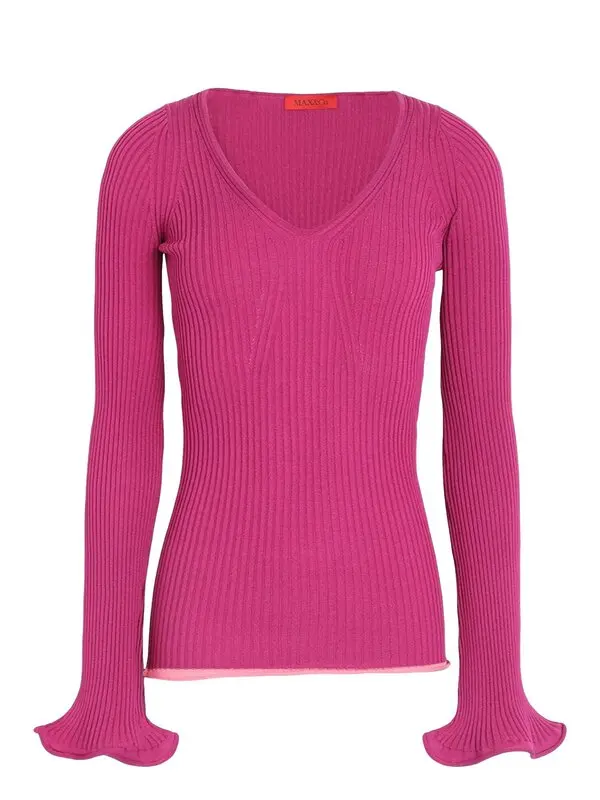 MAXCO. Max&co. Ribbed V-neck Long Sleeve Knit Jumper - Pink
