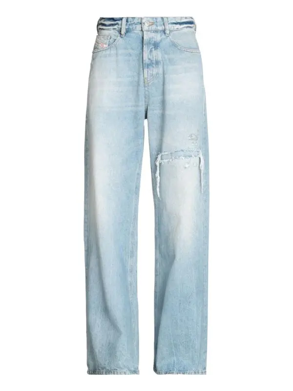 DIESEL® Comfortable Stylish Washed Ripped Mid-rise Straight-leg Jeans - Blue