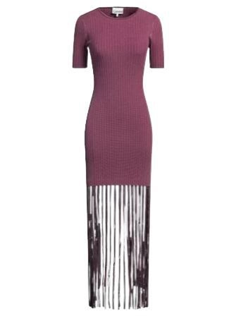 GANNI Ribbed Knit Dress With Fringe Detail - Red