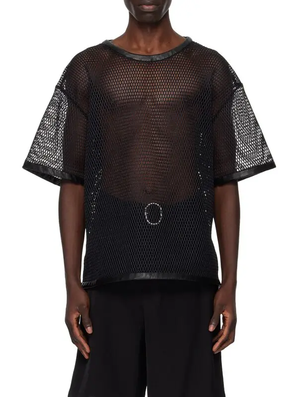 JIL SANDER Perforated Leather Trim Crewneck T-shirt - Black