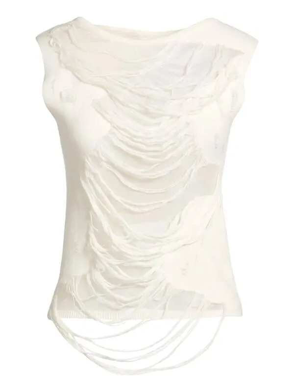 MAISON MARGIELA Sleeveless Scoop Neck Top With Distressed Detailing - White