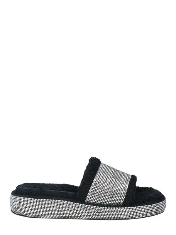 Dolce & Gabbana Embellished Terrycloth Slide Sandals - Black