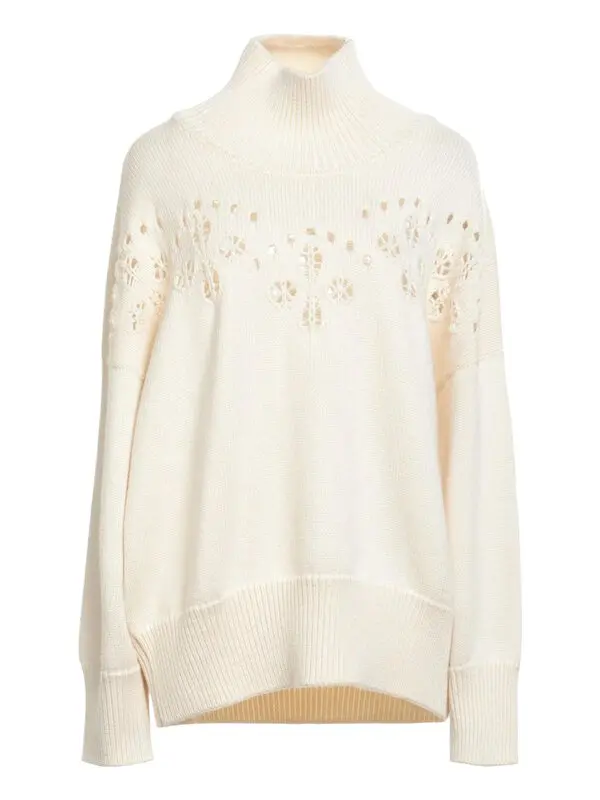 Chloé Wool Turtleneck Sweater With Lace Detailing - White