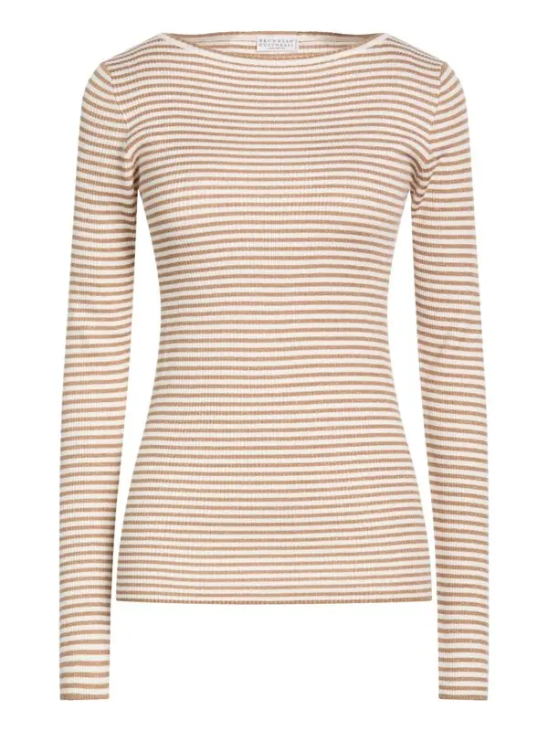 Brunello Cucinelli Striped Long Sleeve Sweater - Nude