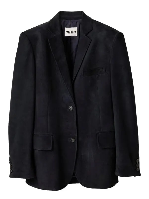 Miu Miu Waxed Suede Leather Blazer - Blue