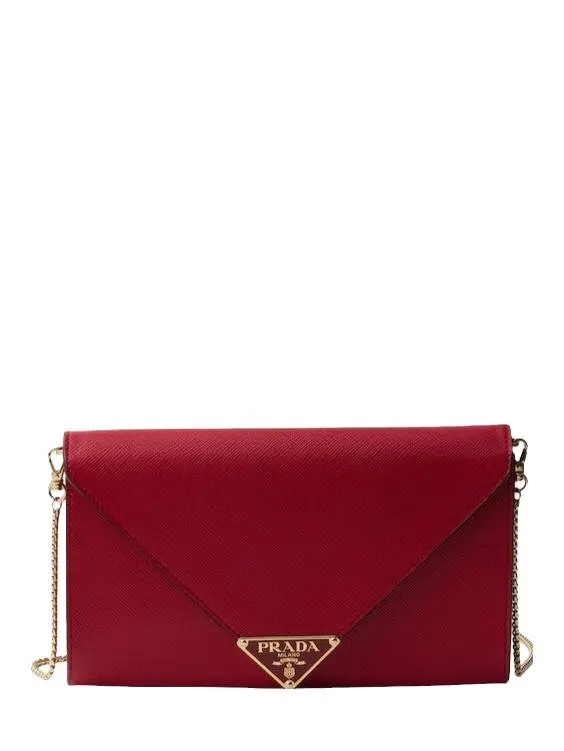 Prada Mini Saffiano Leather Bag With Chain Strap - Red