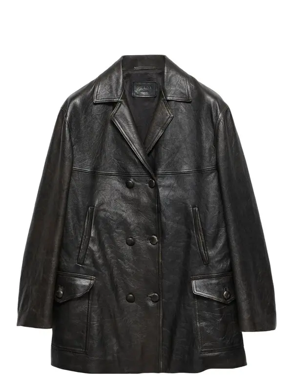 Prada Double-breasted Nappa Leather Caban Jacket - Black