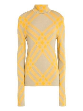 Burberry Tartan Pattern Turtleneck Sweater - Yellow