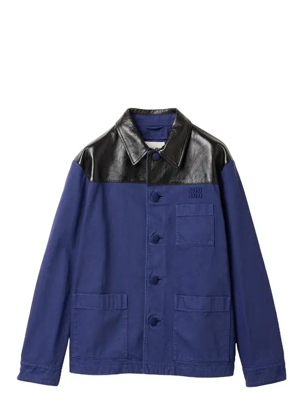 Miu Miu Single-breasted Gabardine And Leather Jacket - Blue