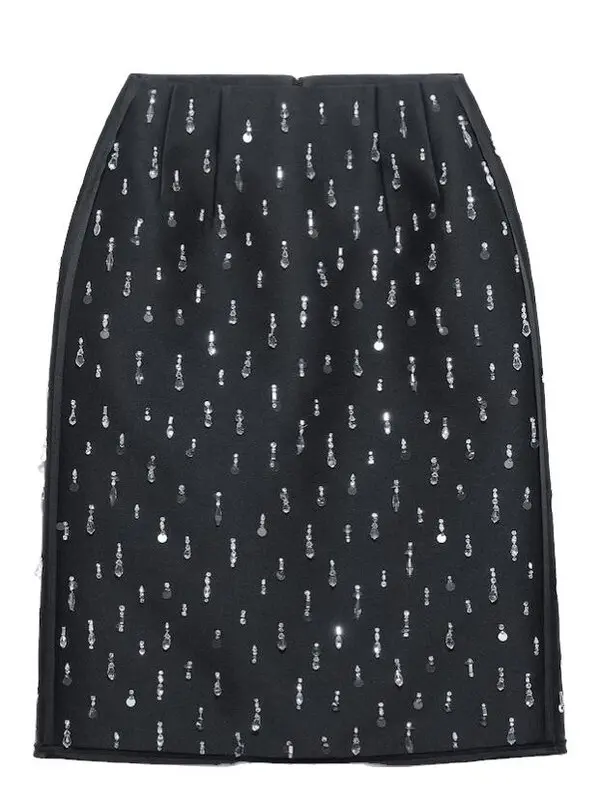 Prada Embroidered Sequined Midi Skirt - Black
