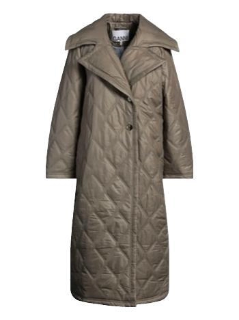 GANNI Quilted Long Trench Coat - Green