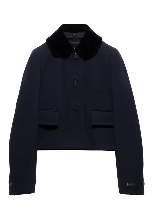 Prada Single-breasted Natté Fabric Jacket With Removable Velvet Collar - Blue